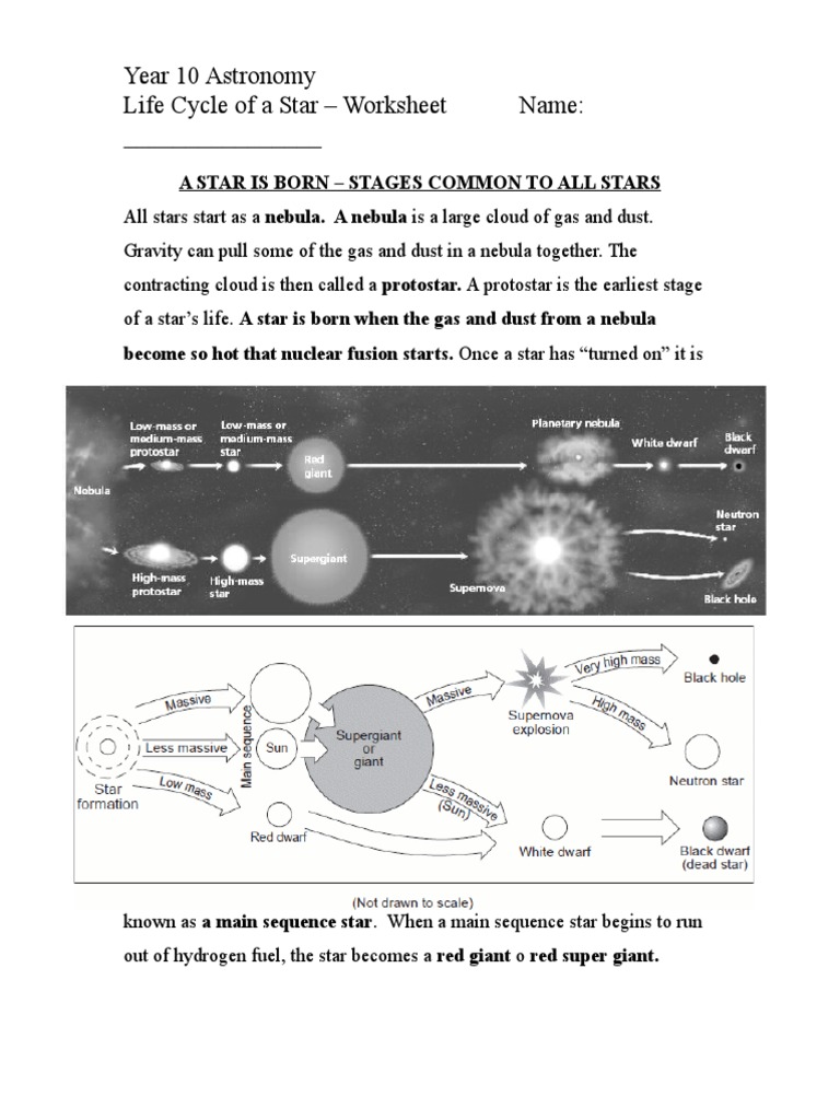 Life Cycle of Stars Worksheet | PDF | Stars | Nebula