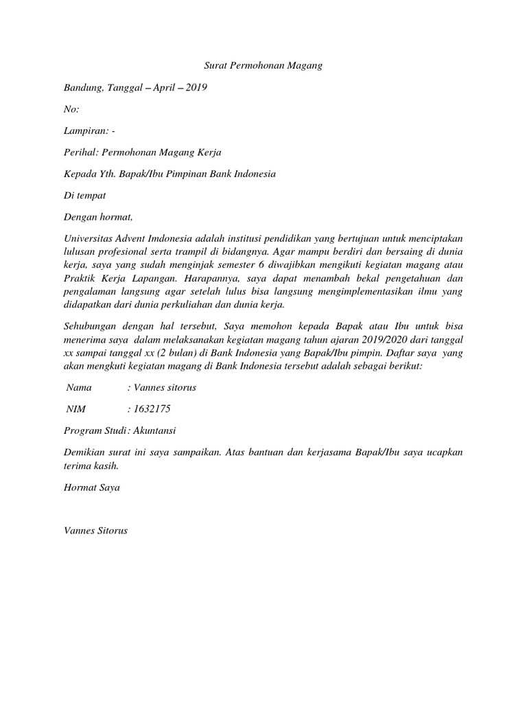 Surat Permohonan Magang | PDF