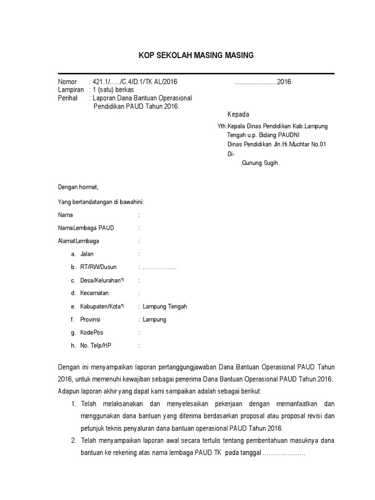 Contoh Laporan (SPJ) Bop 2016 | PDF