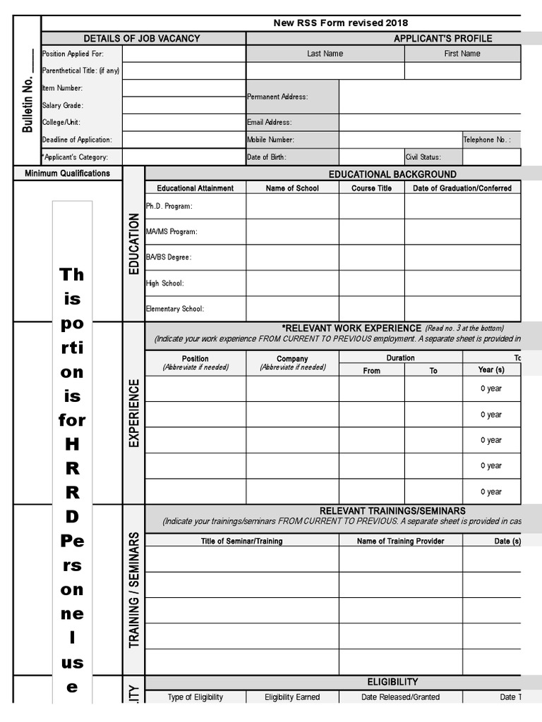 NEW RSS FORM Revised 15aug2018 | PDF | Employment | Business