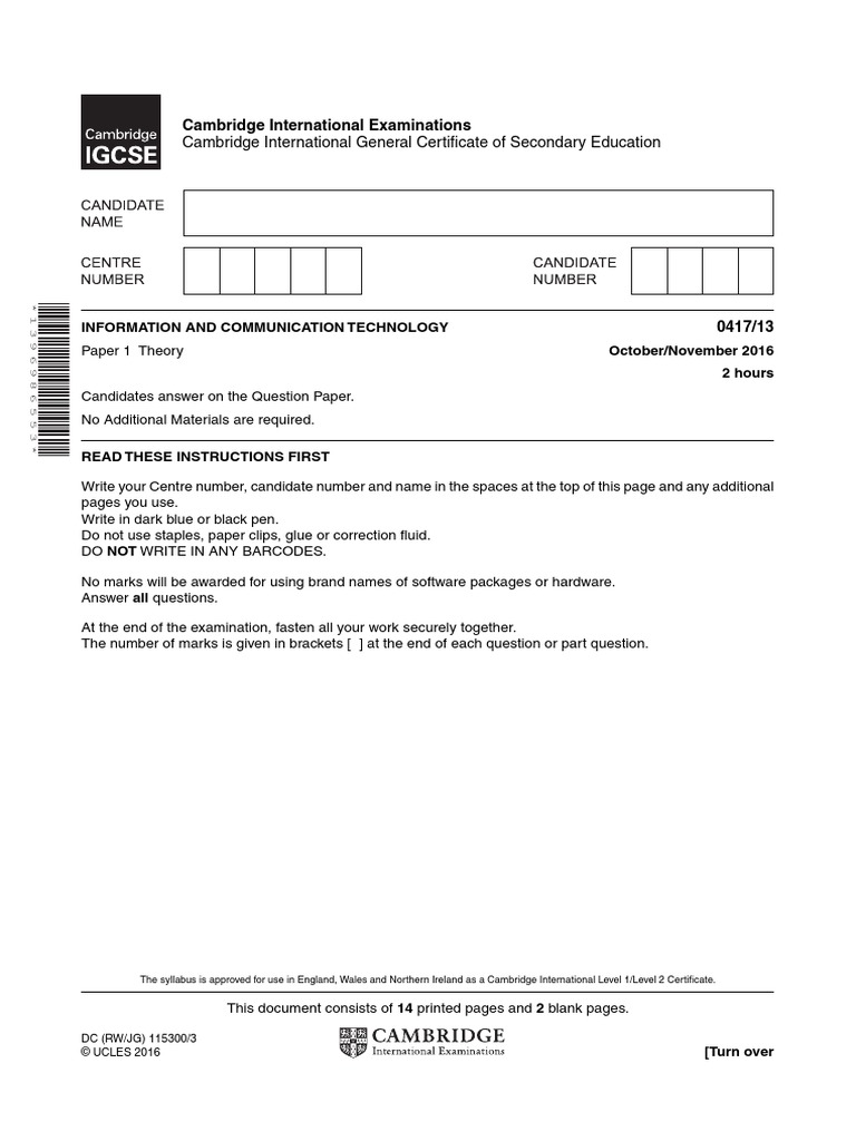 0417 w16 QP 13 PDF | PDF | Graphical User Interfaces | Random Access Memory