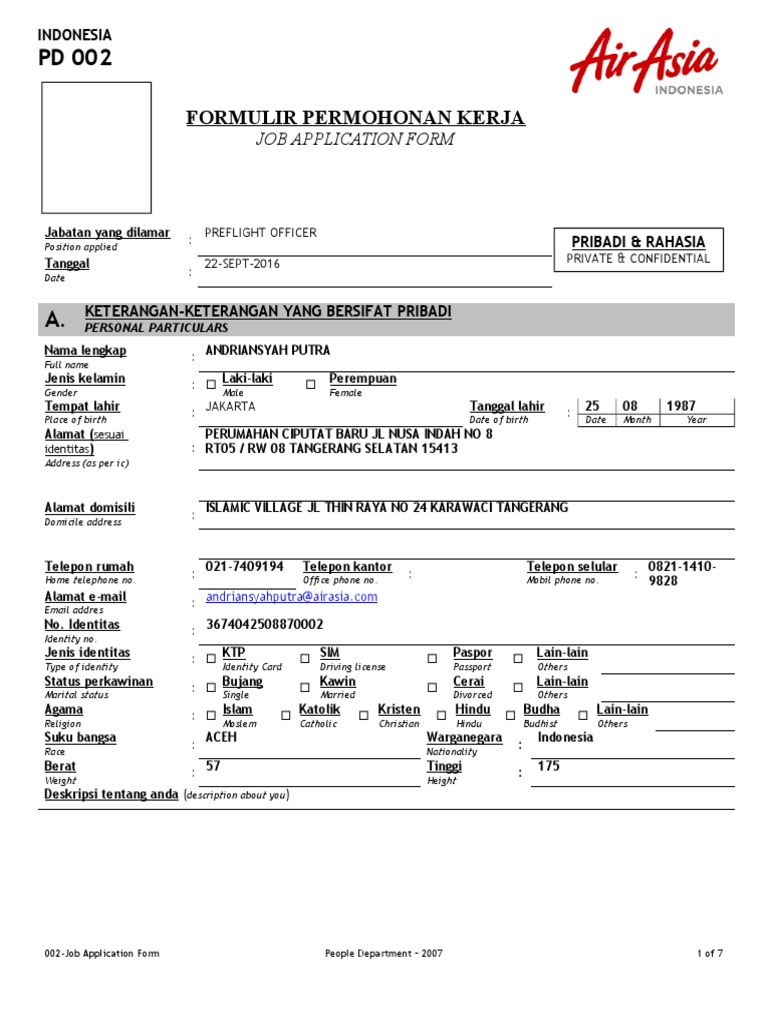002 Job Application Form IAA | PDF