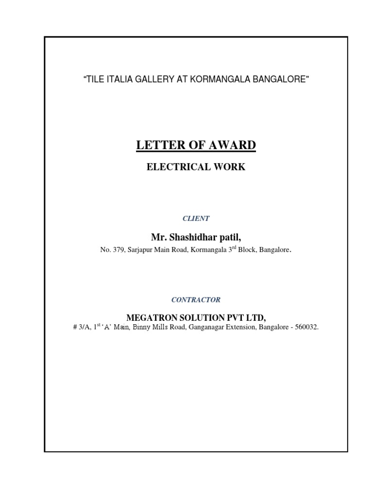Letter of Award - Electrical Works | PDF | Independent Contractor ...
