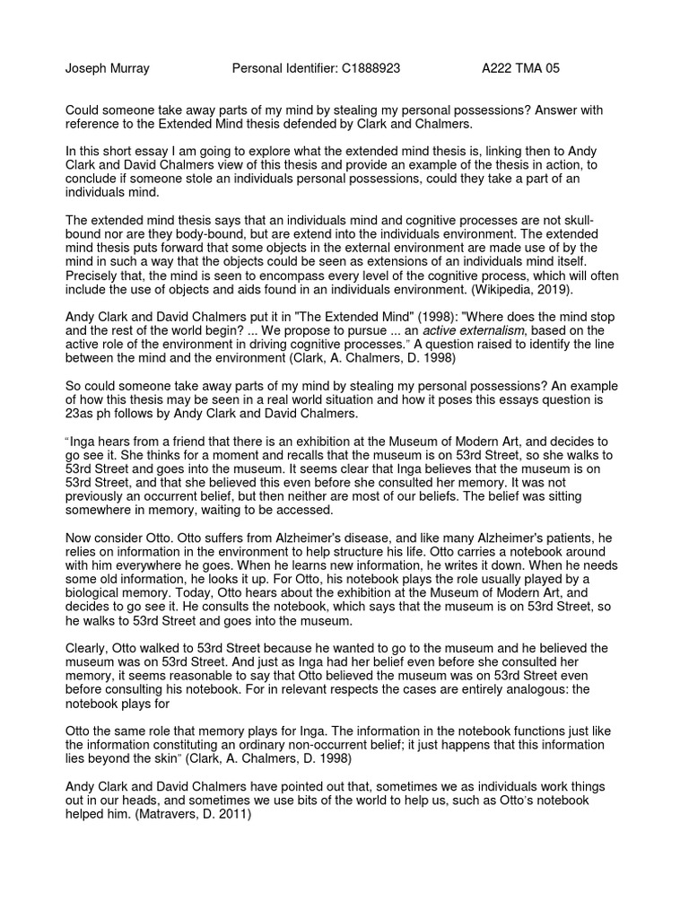Extended Mind Thesis A222 by Bamur | PDF | Mind | Memory