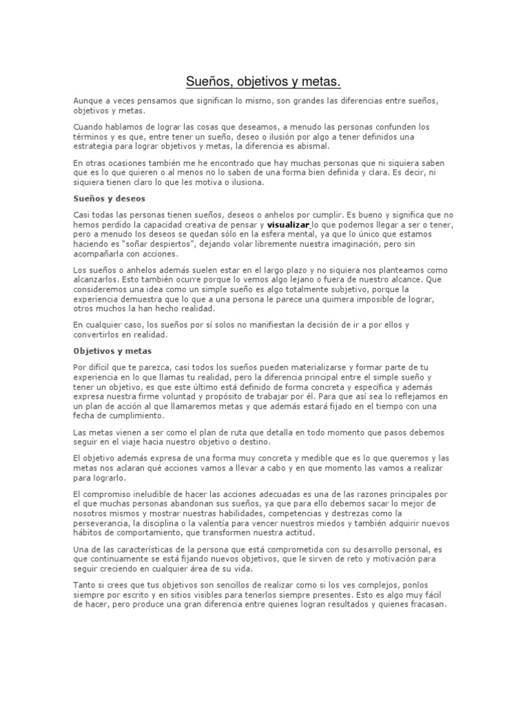 Los Sueños, Objetivos y Metas | PDF | Sueño | Realidad
