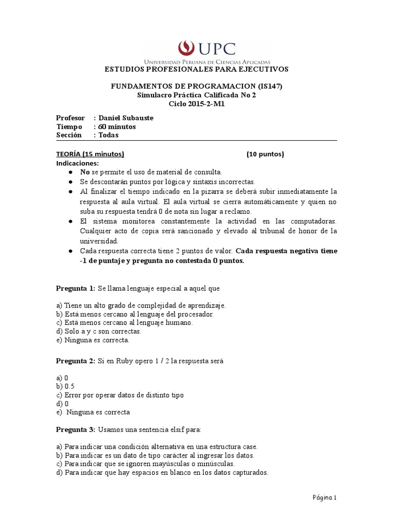 Simulacro | PDF | Lenguaje de programación | Programa de computadora
