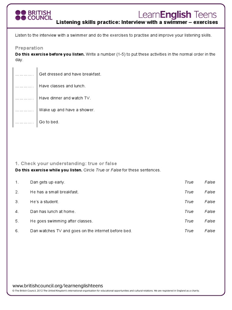 Interview With A Swimmer - Exercises 2 PDF | PDF | Language Arts ...