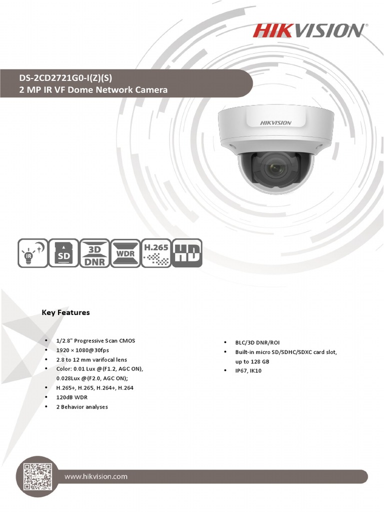 DS-2CD2721G0-I (Z) (S) Datasheet V5.5.6 20190220 | PDF | Camera Lens | Camera