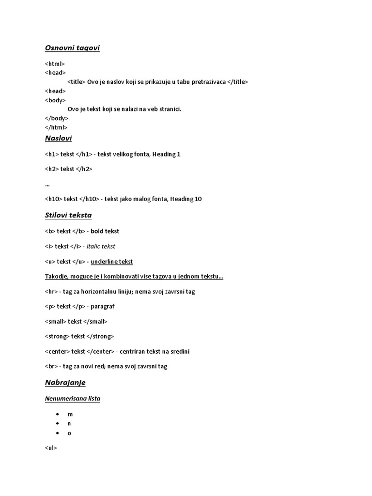 Osnovni Tagovi | PDF