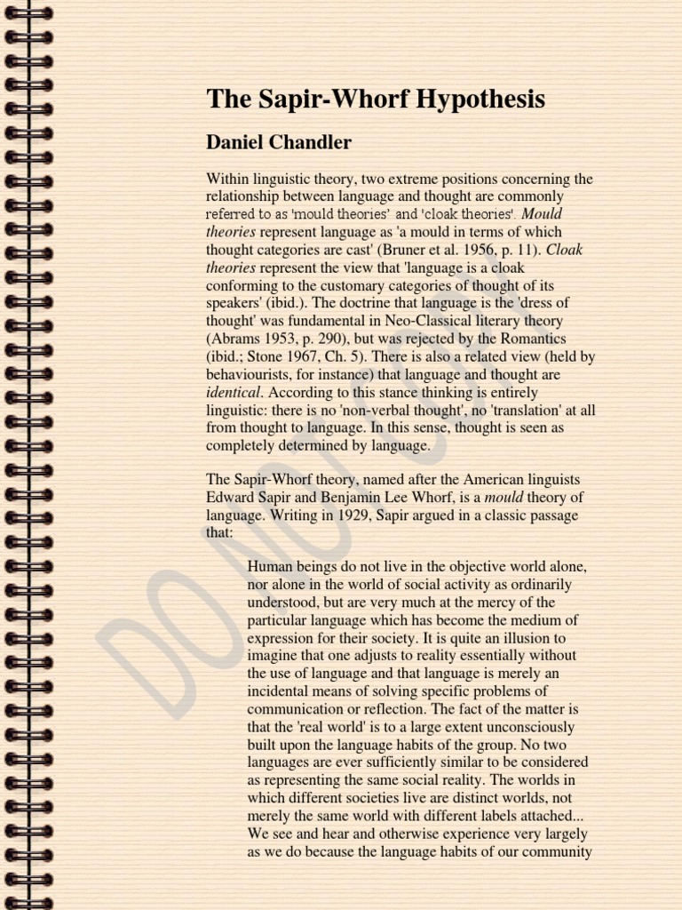 Sapir Whorf Hypothesis | PDF | Translations | Linguistics