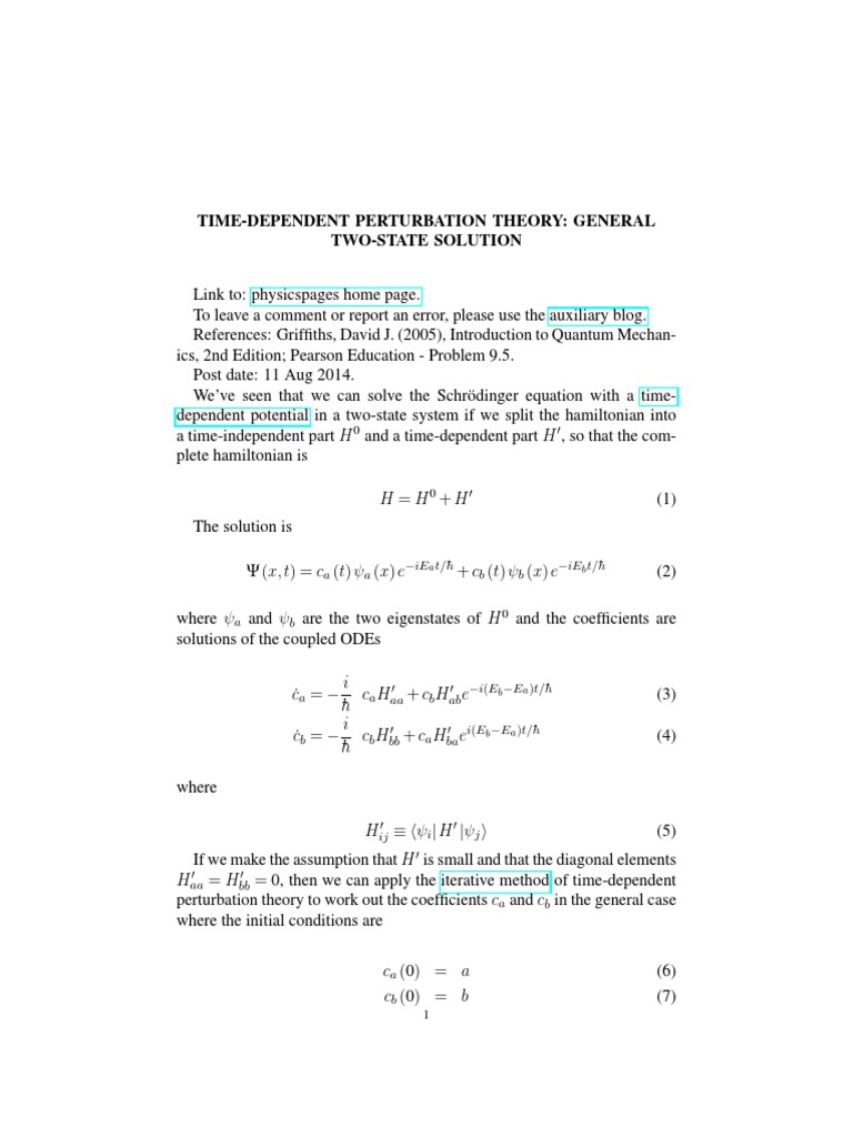 Quantum Mechanics: Two-State Solution | PDF | Perturbation Theory ...