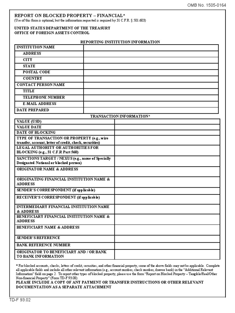 OFAC Blocking Form v2 | PDF | Letter Of Credit | Cheque