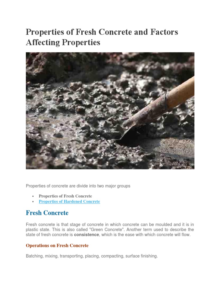 Lesson 3 Properties of Fresh Concrete and Factors Affecting Properties ...