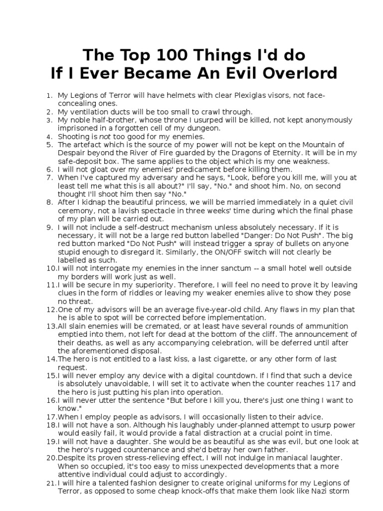 Evil Overlord Dos and Donts | PDF | Nature