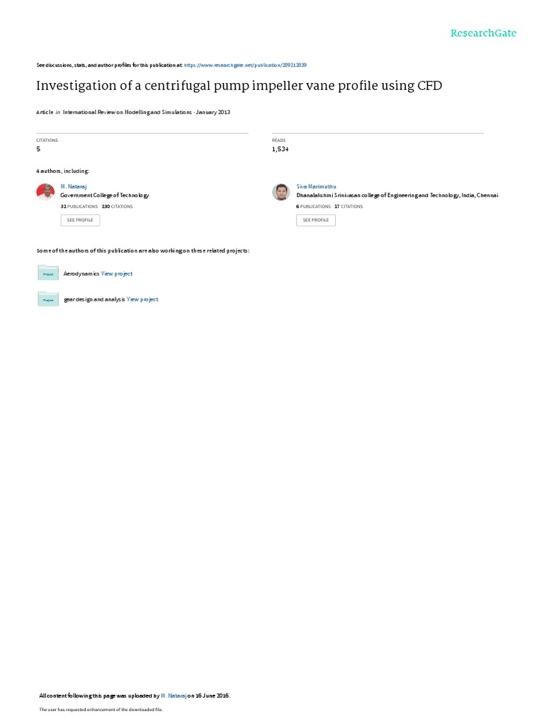 Investigation of A Centrífugal Pump Impeller Vane Profile Using CFD PDF | PDF | Computational ...