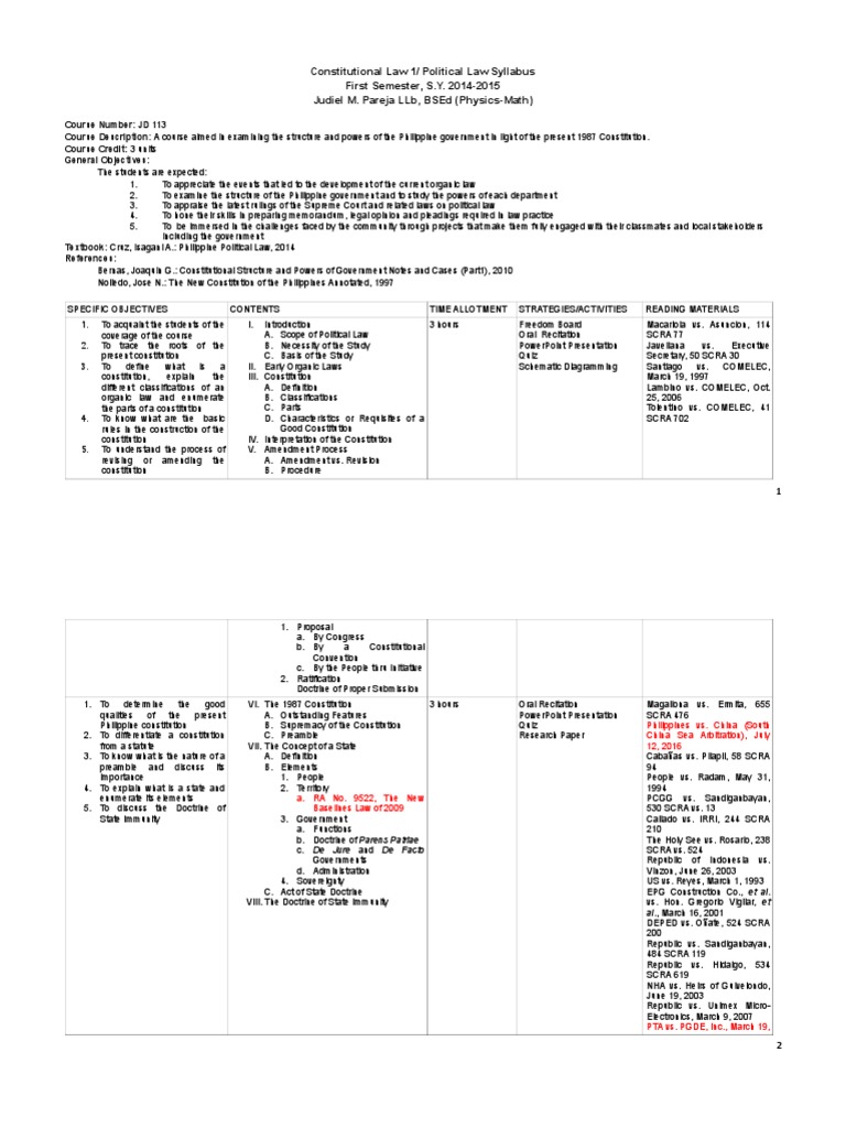 Constitutional Law 1 Syllabus | PDF | Commission On Elections ... Constitutional Law 1 Syllabus | PDF | Commission On Elections ...