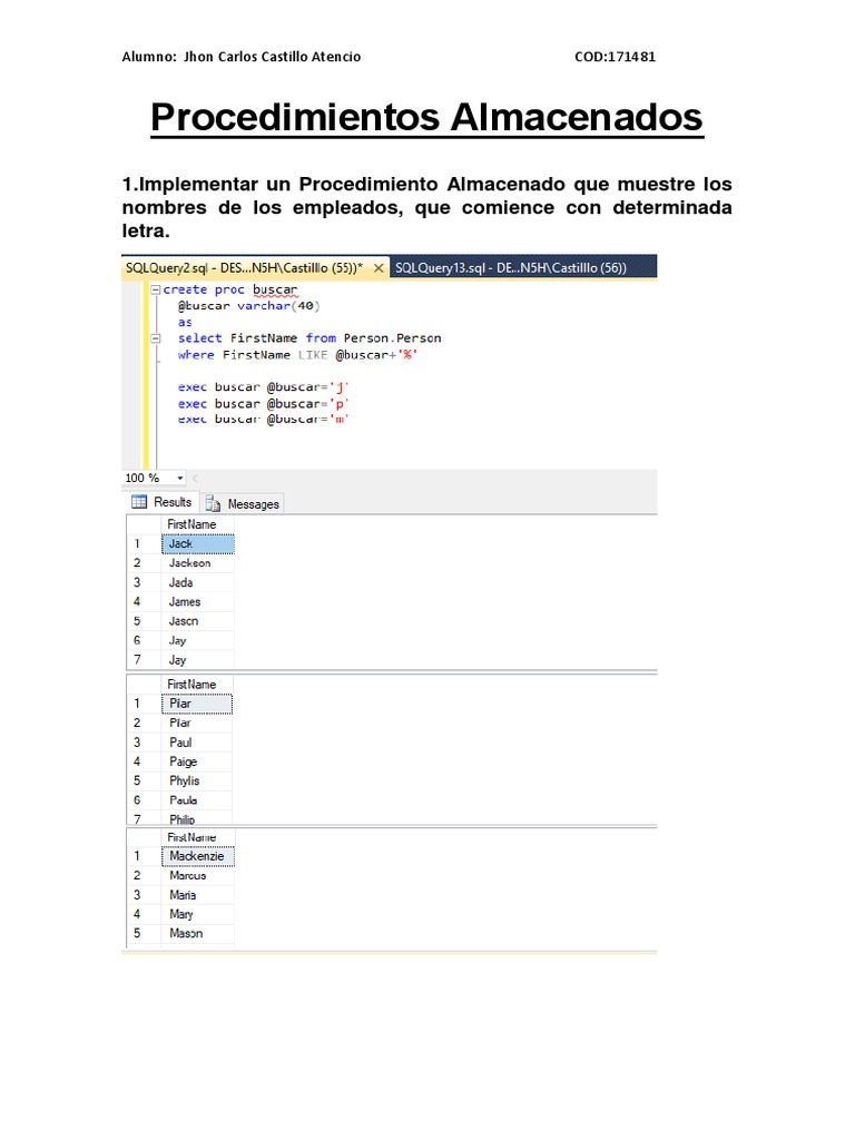 Ejemplos de Procedimientos Almacenados | PDF | Derecho