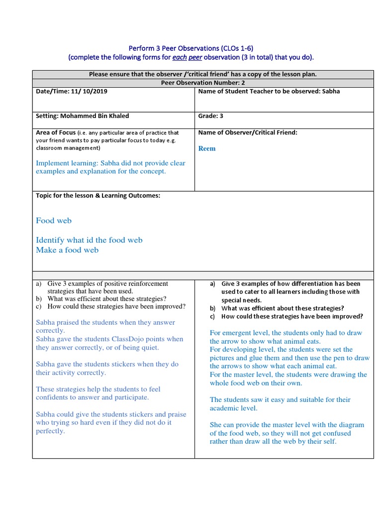 Peer Observation 2 | PDF | Educational Assessment | Classroom Management