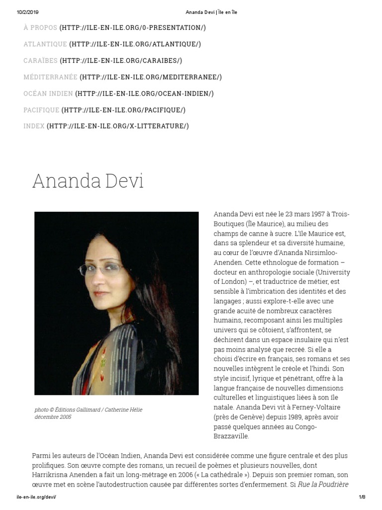 Ananda Devi | PDF | Paris | Poésie