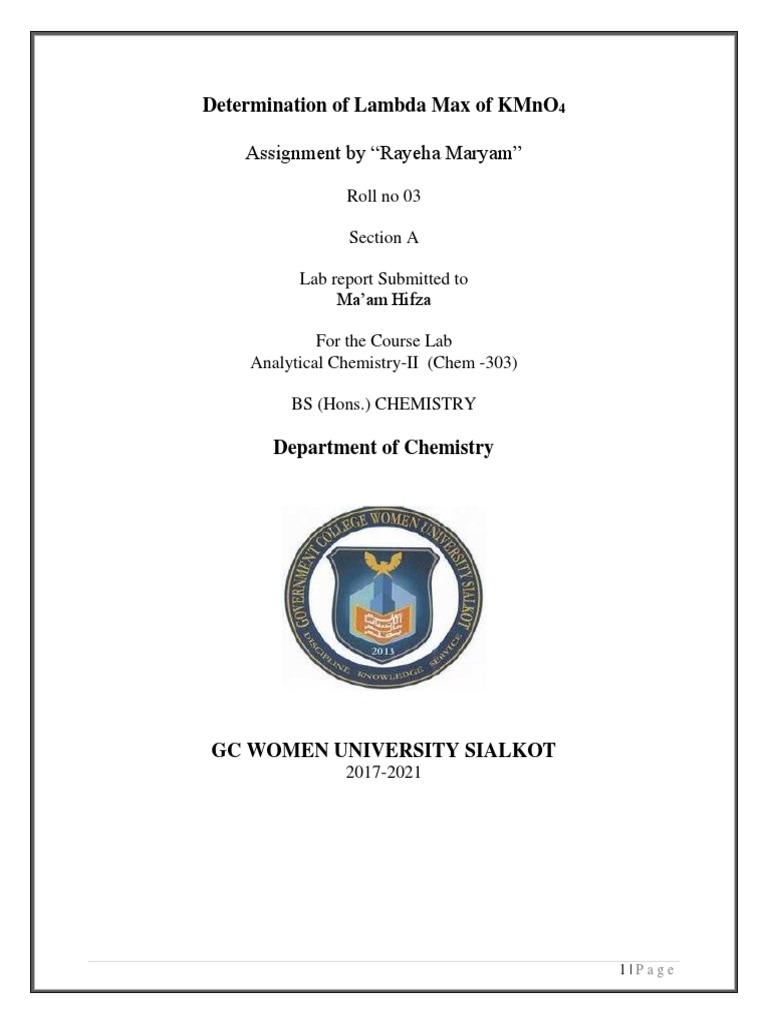 Lambda Max Kmno4 Pdf Spectrophotometry Ultraviolet Visible
