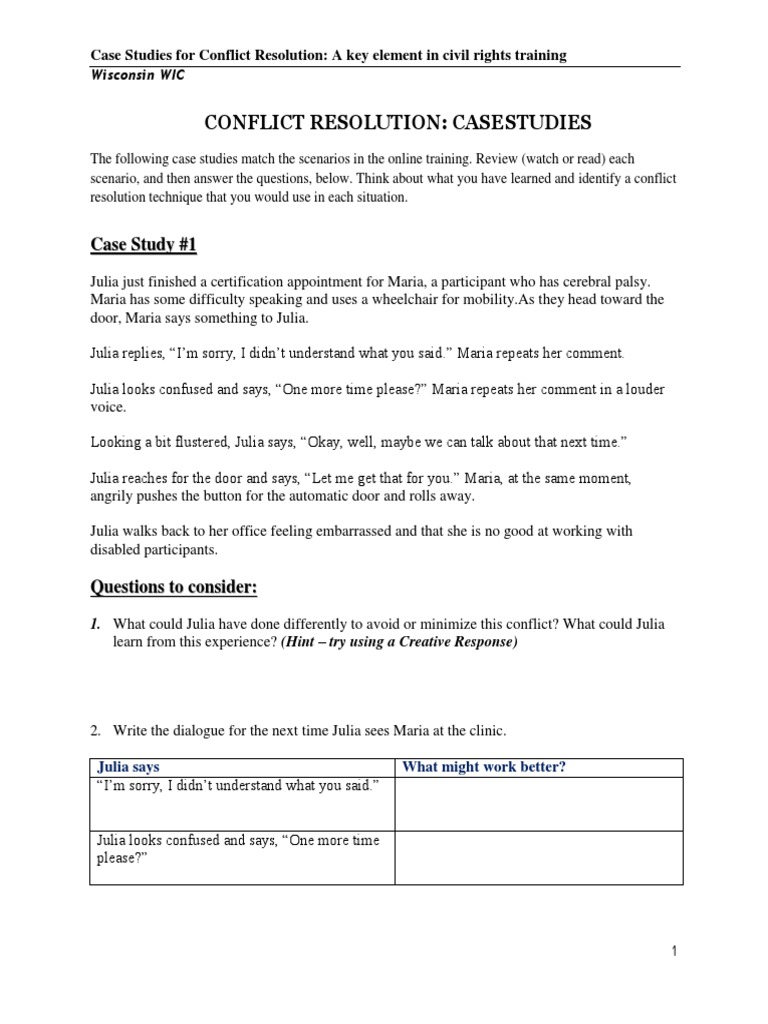 Conflict Resolution Case Studies in WIC | PDF | Conflict Resolution
