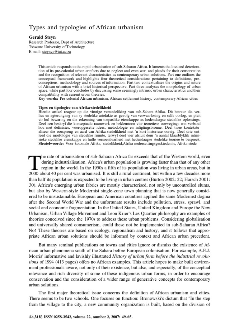 Types and Typologies of African Urbanism | PDF | Africa | City