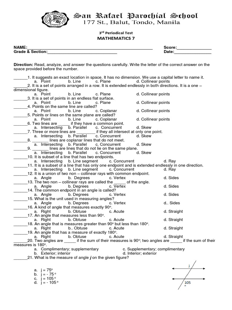3rd Periodical Test Math 7 | PDF | Triangle | Geometric Shapes