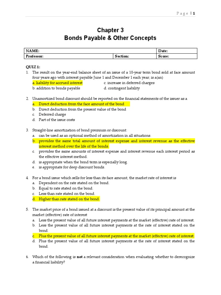 Bonds Payable Quiz and Concepts | PDF | Bonds (Finance) | Discounting