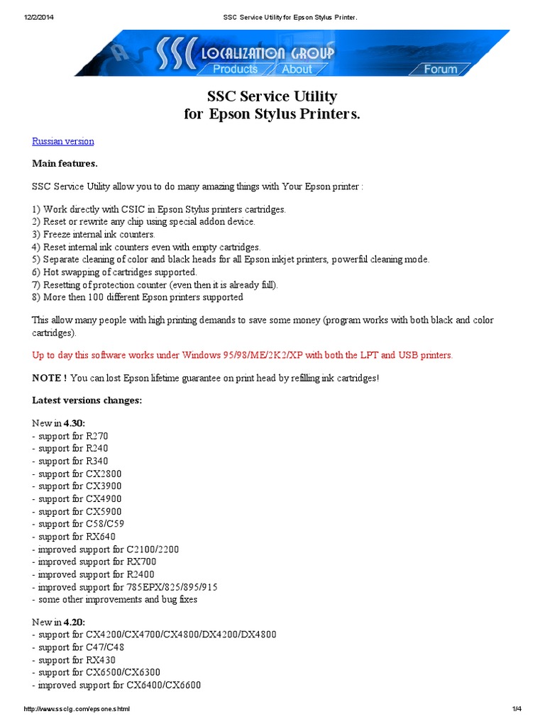 SSC Service Utility For Epson Stylus Printer PDF | Download Free PDF ...