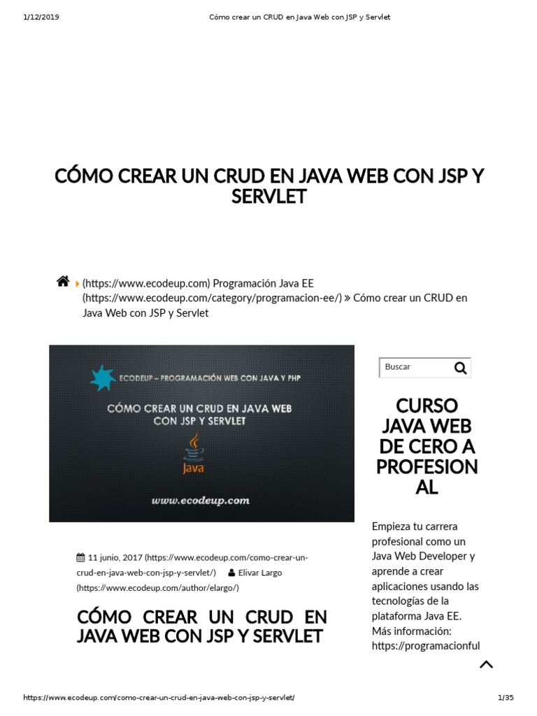 Cómo Crear Un CRUD en Java Web Con JSP y Servlet | PDF | Páginas del servidor Java ...