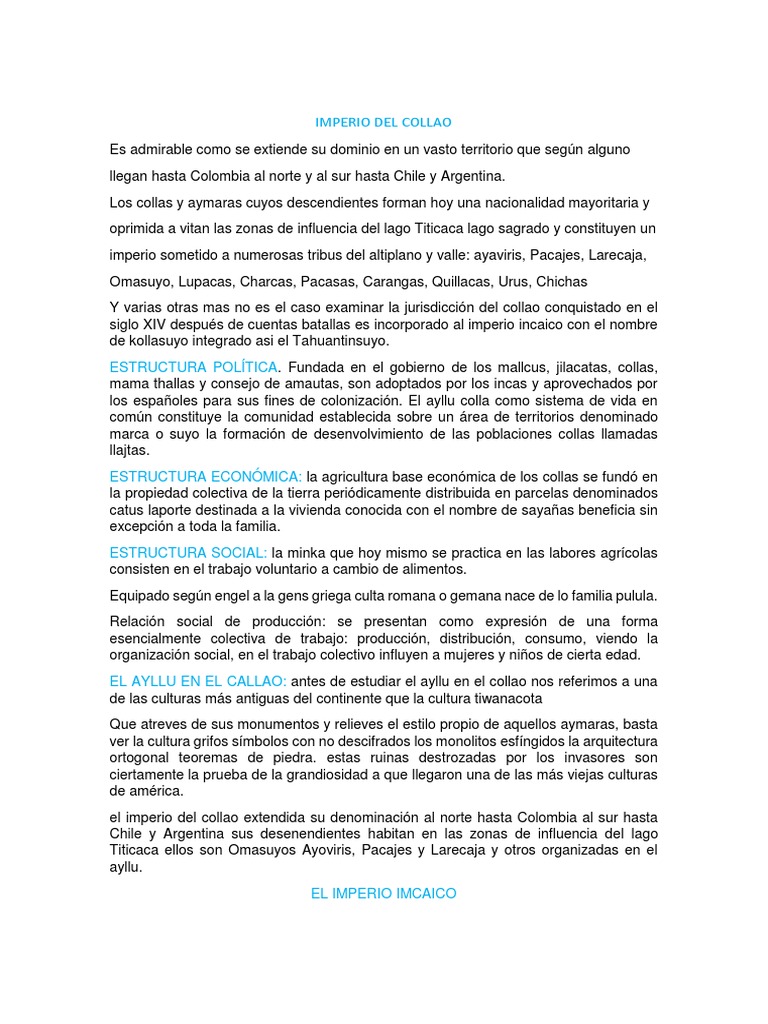 IMPERIO DEL COLLAO Fps | PDF | Imperio Inca | Andes