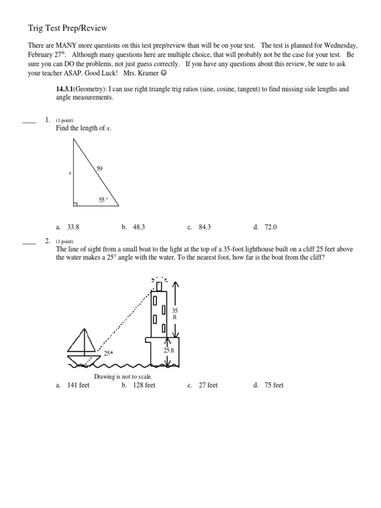 Trig Test Review | PDF | Trigonometric Functions | Triangle