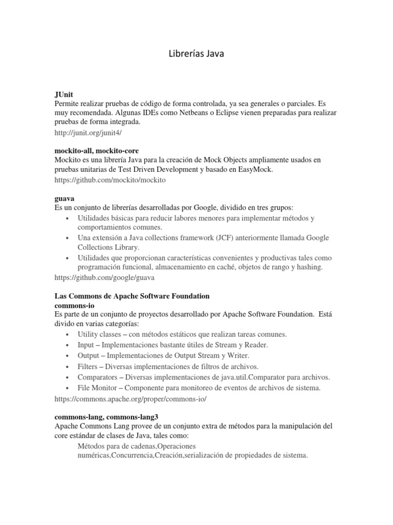 Librerías Java | PDF | Java (lenguaje de programación) | Biblioteca (informática)