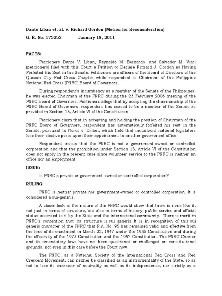 Dante Liban Et. Al. v. Richard Gordon (Motion For Reconsideration ...