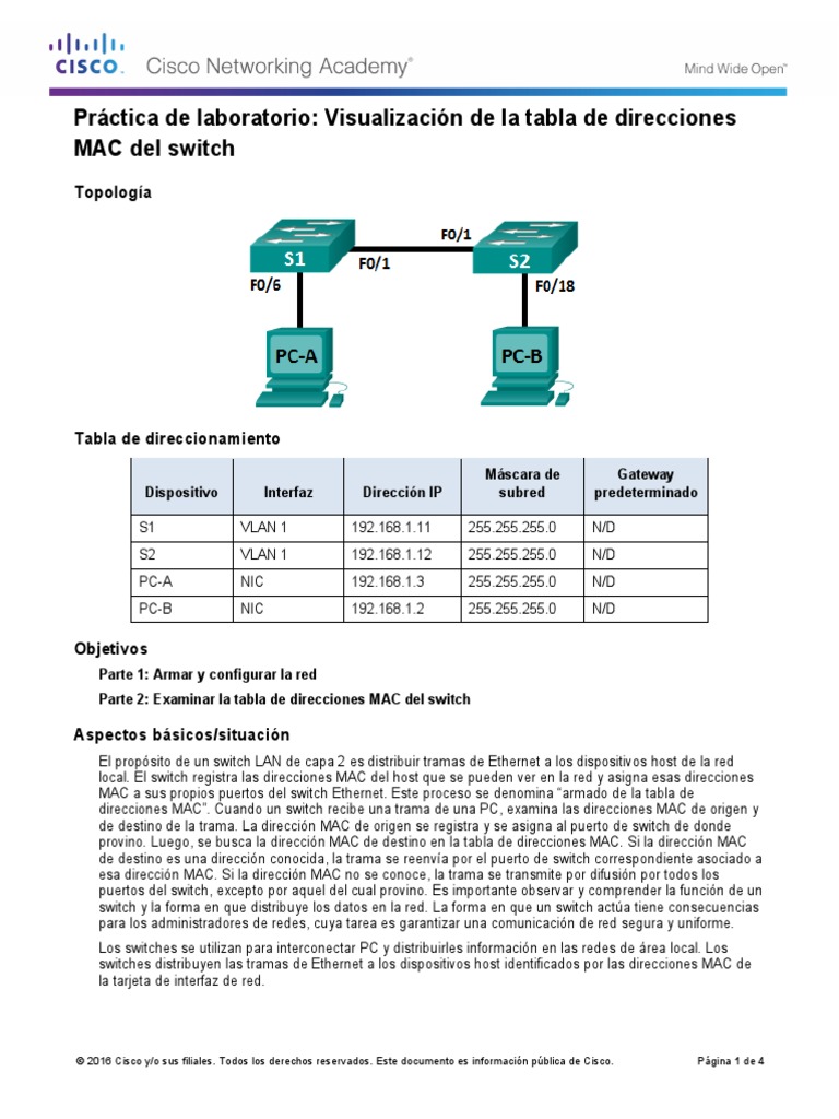 5.2.1.7 Lab - Viewing The Switch MAC Address Table | PDF | Conmutador de red | Controlador de ...