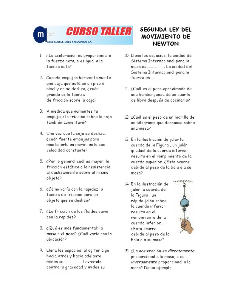 Preguntas Segunda Ley de Newton | PDF | Masa | Fricción