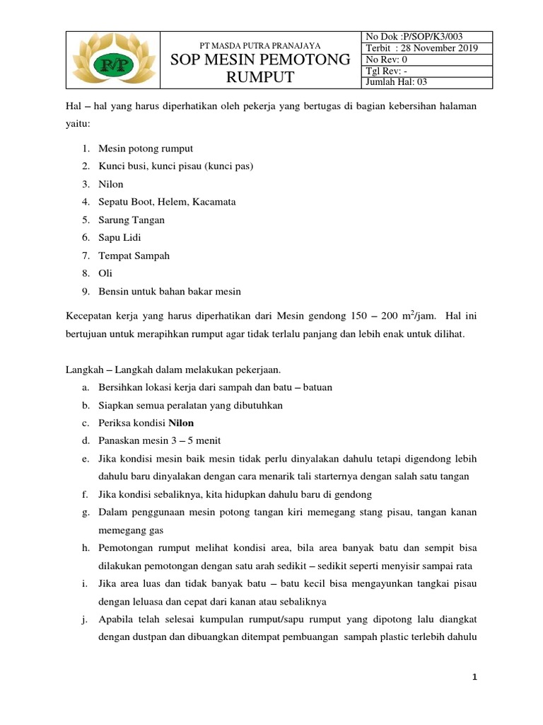 Sop Mesin Pemotong Rumput | PDF