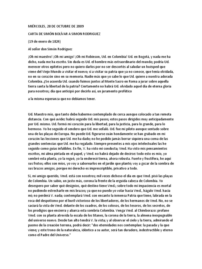 Carta A Don Simon Rodriguez | PDF