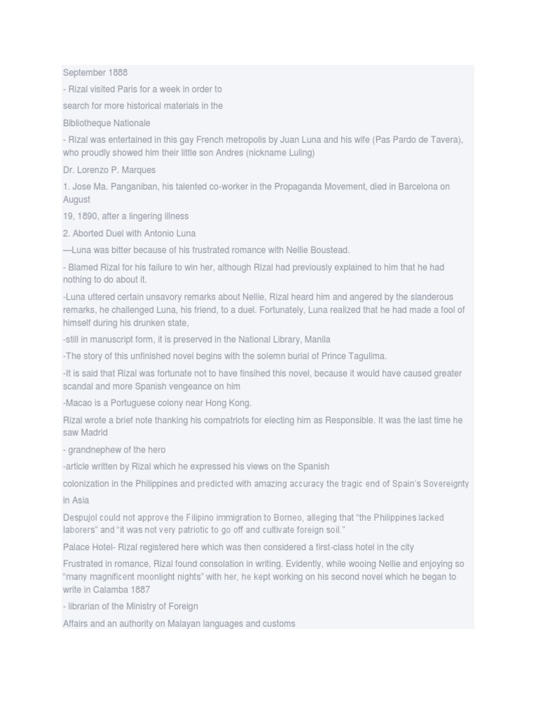 Rizals Second Travel Manuscript | PDF | Tagalog Language | Philippines