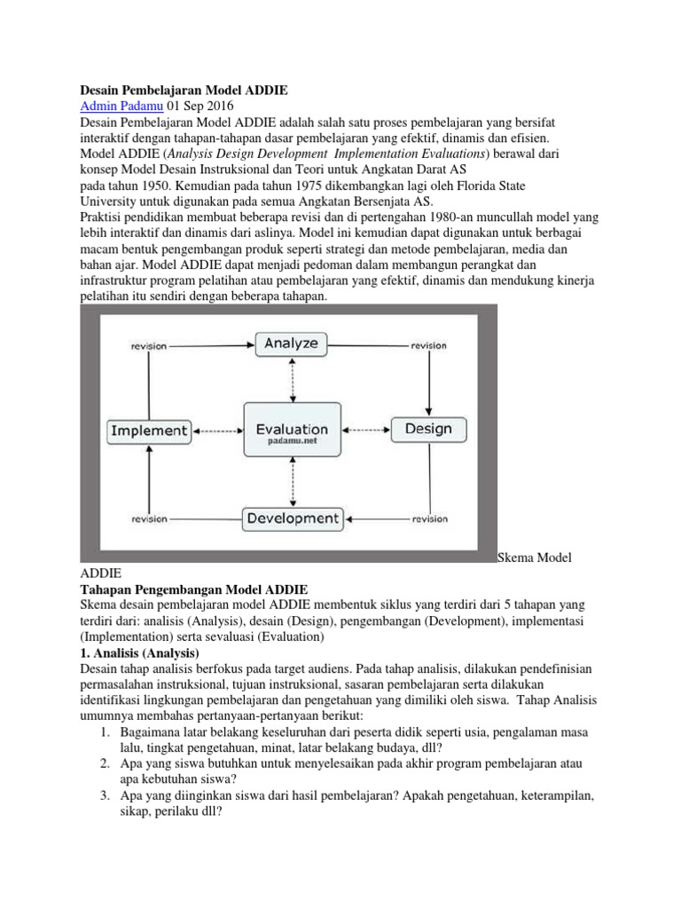 Desain Pembelajaran Model ADDIE | PDF