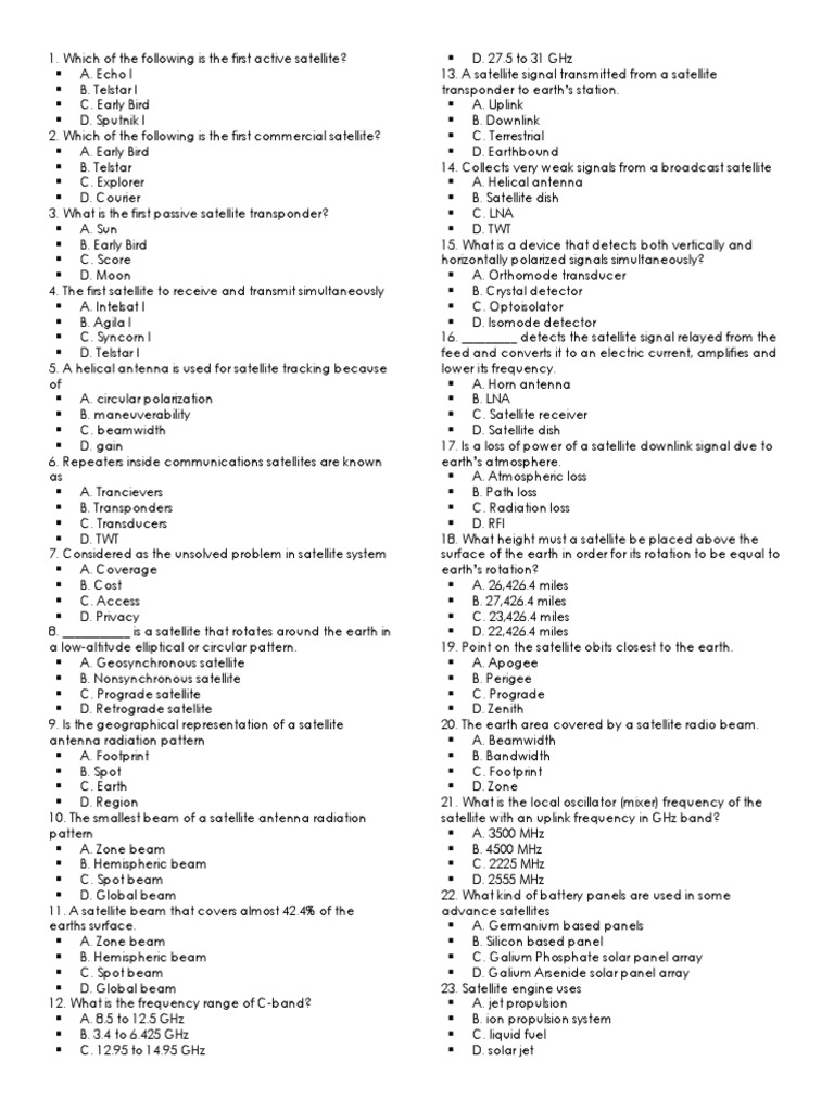 MCQ Satellite Coms | PDF | Communications Satellite | Satellite