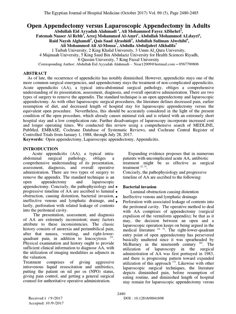 Laparoscopic Vs Open Appendectomy PDF | PDF | Surgery | Health Sciences