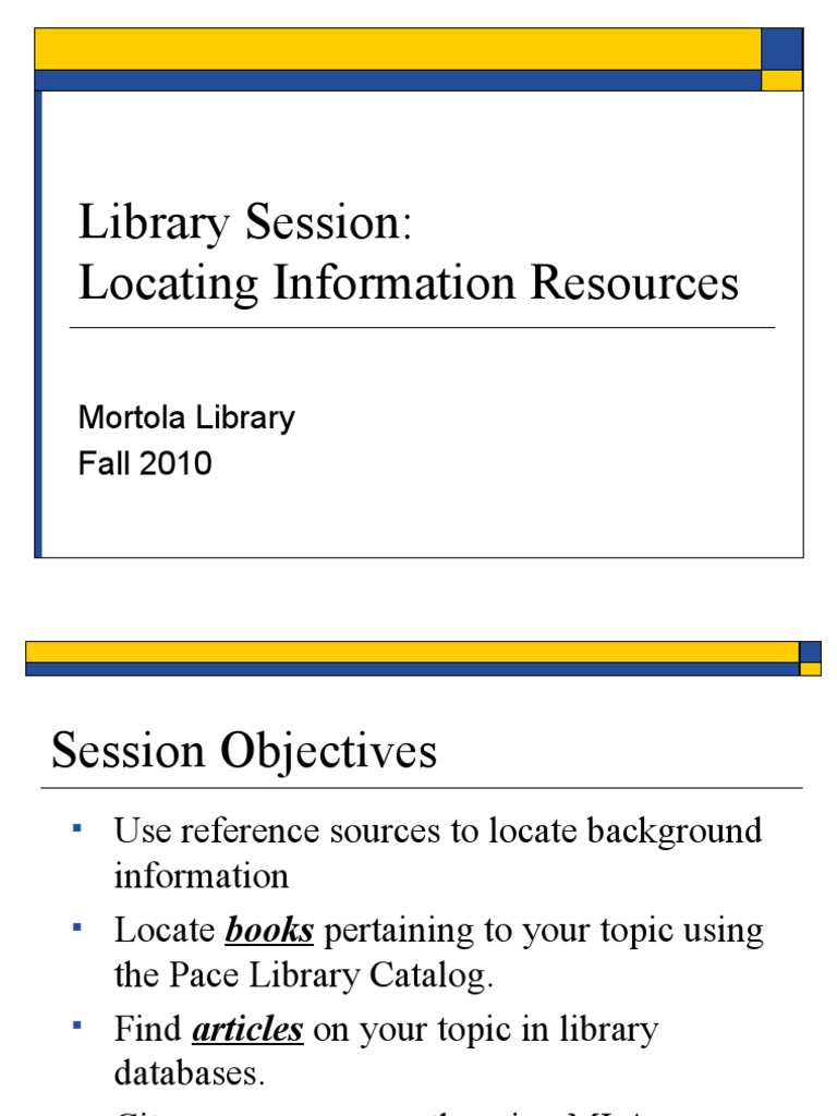 Library Session: Locating Information Resources | PDF | Citation ...