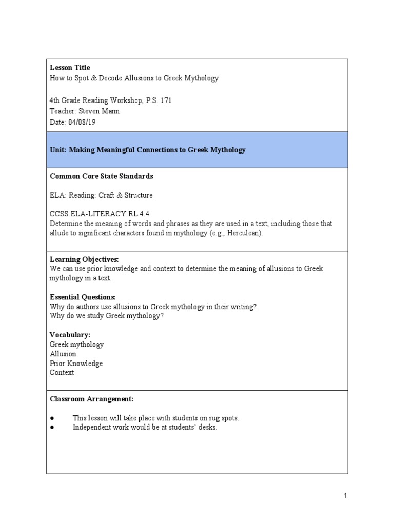 How To Spot and Decode Allusions To Greek Mythology - RL4.4-5 | PDF ...