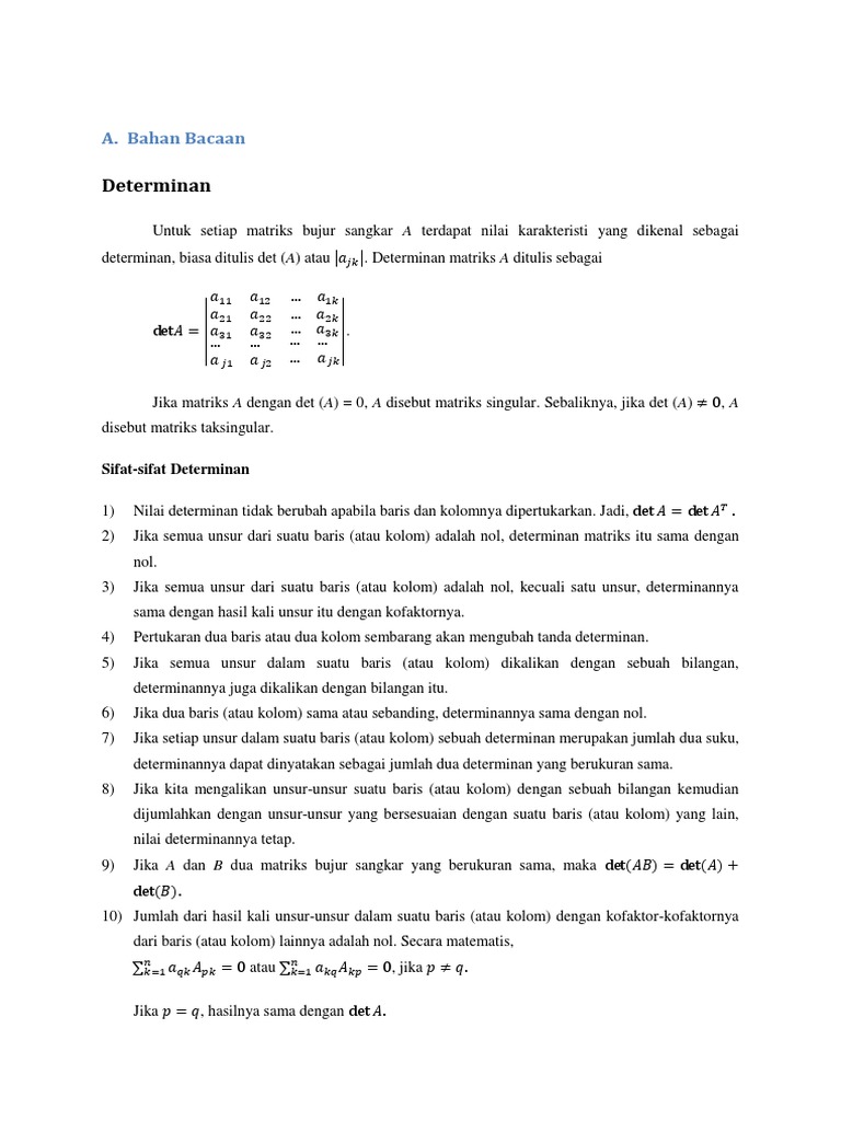 Sifat dan Determinan Matriks Transpose | PDF