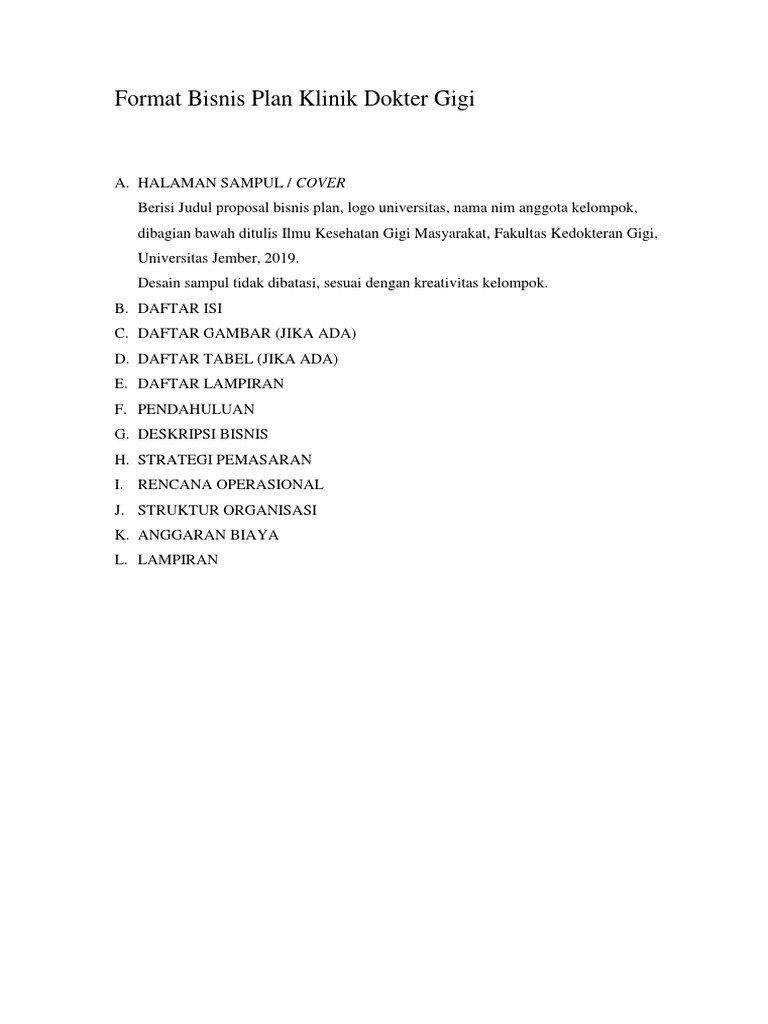 Format Bisnis Plan Klinik Dokter Gigi | PDF | Bisnis