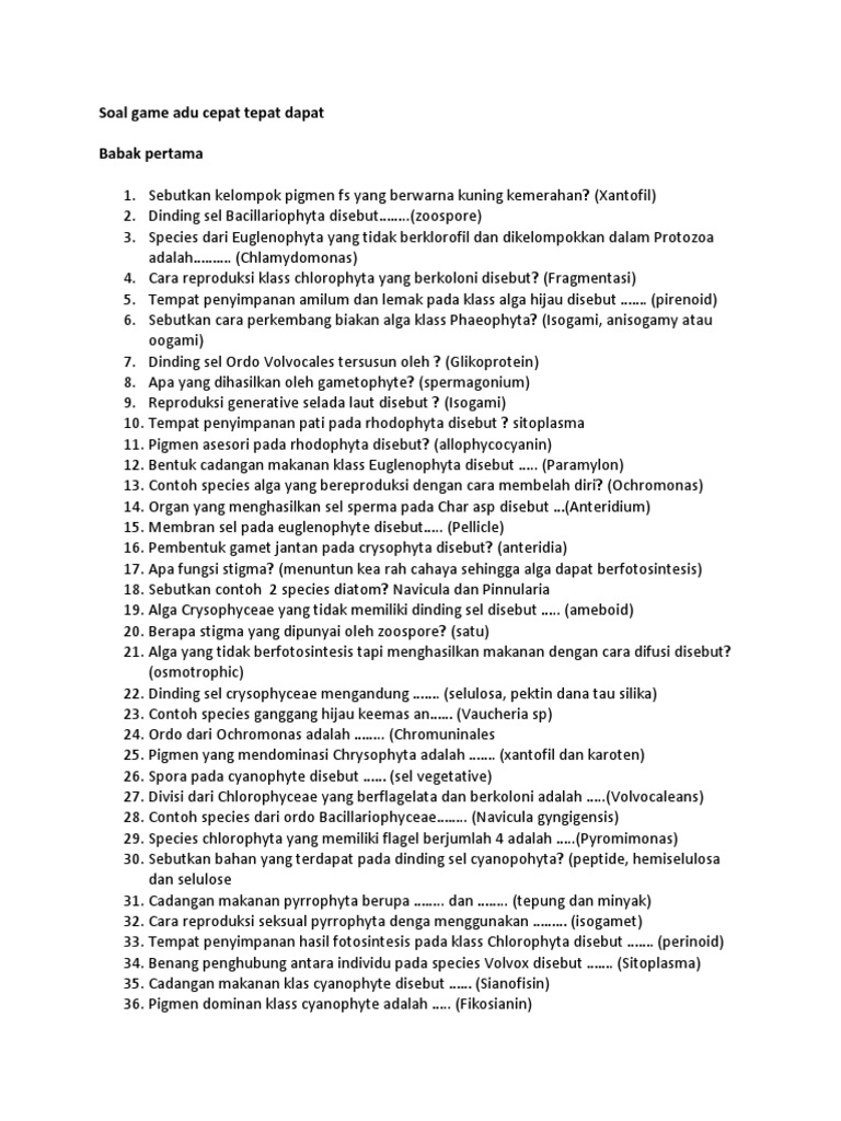 Soal Game Adu Cepat Tepat Dapat Planktonologi 2019 | PDF | Griya & Taman | Sains & Matematika