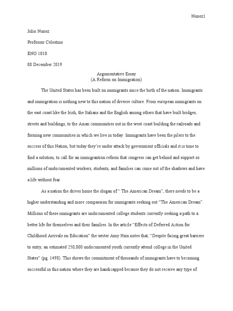 Argumentative Essay Immigration Reform | PDF | Illegal Immigration To ...