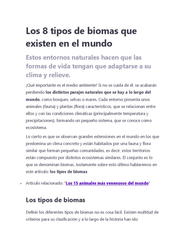 Los 8 Tipos de Biomas Que Existen en El Mundo | PDF | Desierto | Clima