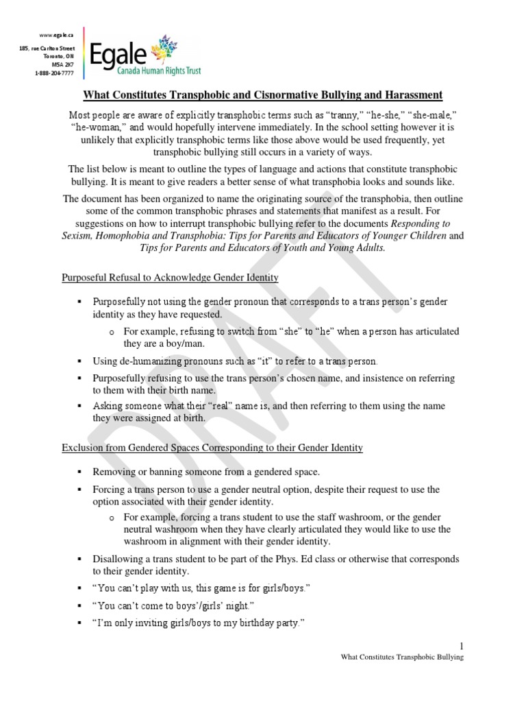 Transphobic Cisnormative Bullying Harassment PDF | PDF | Transgender ...